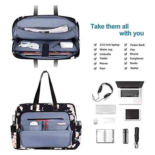 MOSISO Laptop Tote Bag Compatible with MacBook Air 15 M2 A2941 2023/Pro 16 2023-2019 M2 A2780 M1 A2485 A2141, 15-15.6 inch Notebook, Camellia Travel Work Briefcase with Front Pocket & PUÂ Handle, Black