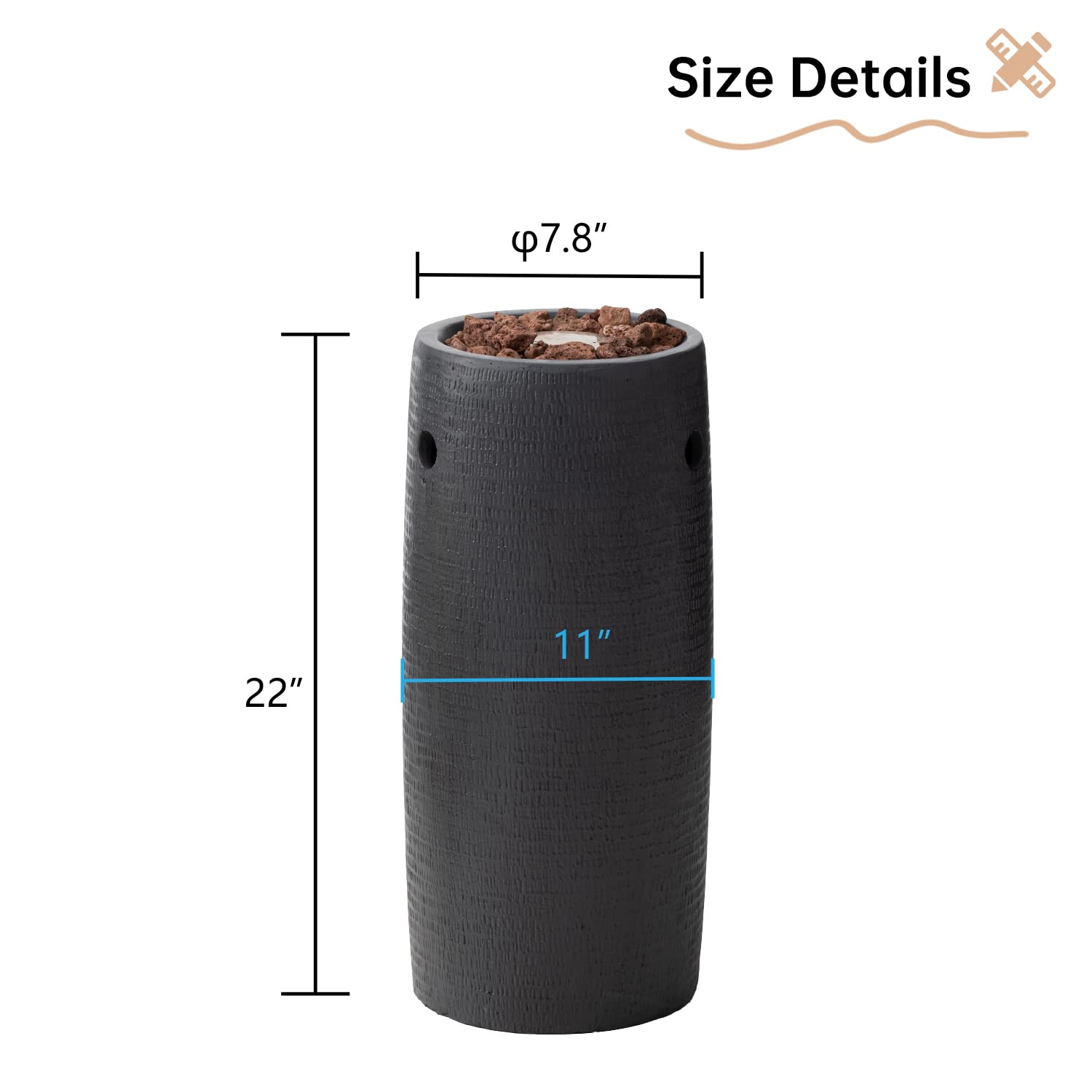 HOMPUS Propane Patio Fire Pit, Lava Rocks and Rain Cover for Outdoor Leisure Party,15,000 BTU 11-inch Round Column Small and Portable Concrete Gas Fire Pit for Patio, Deck or Backyard Dark Gray