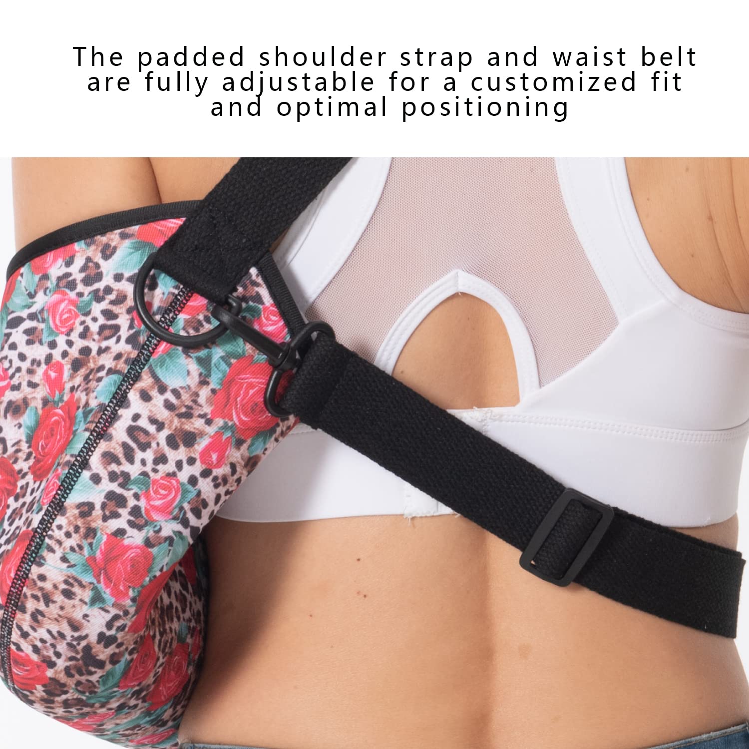 Fotgok Foam Arm Shoulder Sling with Waist Strap Arm Brace Support Elbow Brace for Shoulder Injury for Women, Red Rose Leopard