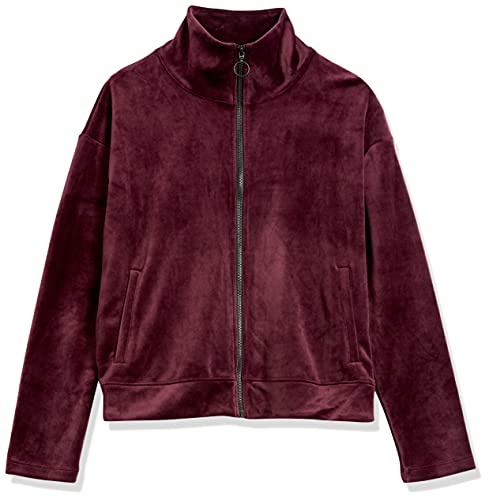 Core 10 Women's Velvet Full Zip Yoga Jacket, Burgundy/Black, 2X