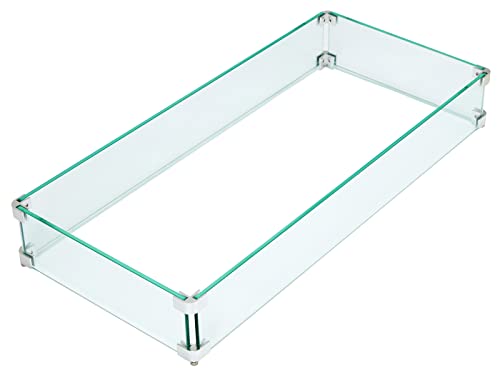 HOMREST Fire Pit Wind Guard Rectangular, 33"x15.35"x4.72" Tempered Glass Flame Guard, Fire Pit Table Wind Guard Fence for Rectangular Outdoor Patio, Clear HD Glass 0.39 Inch Thick