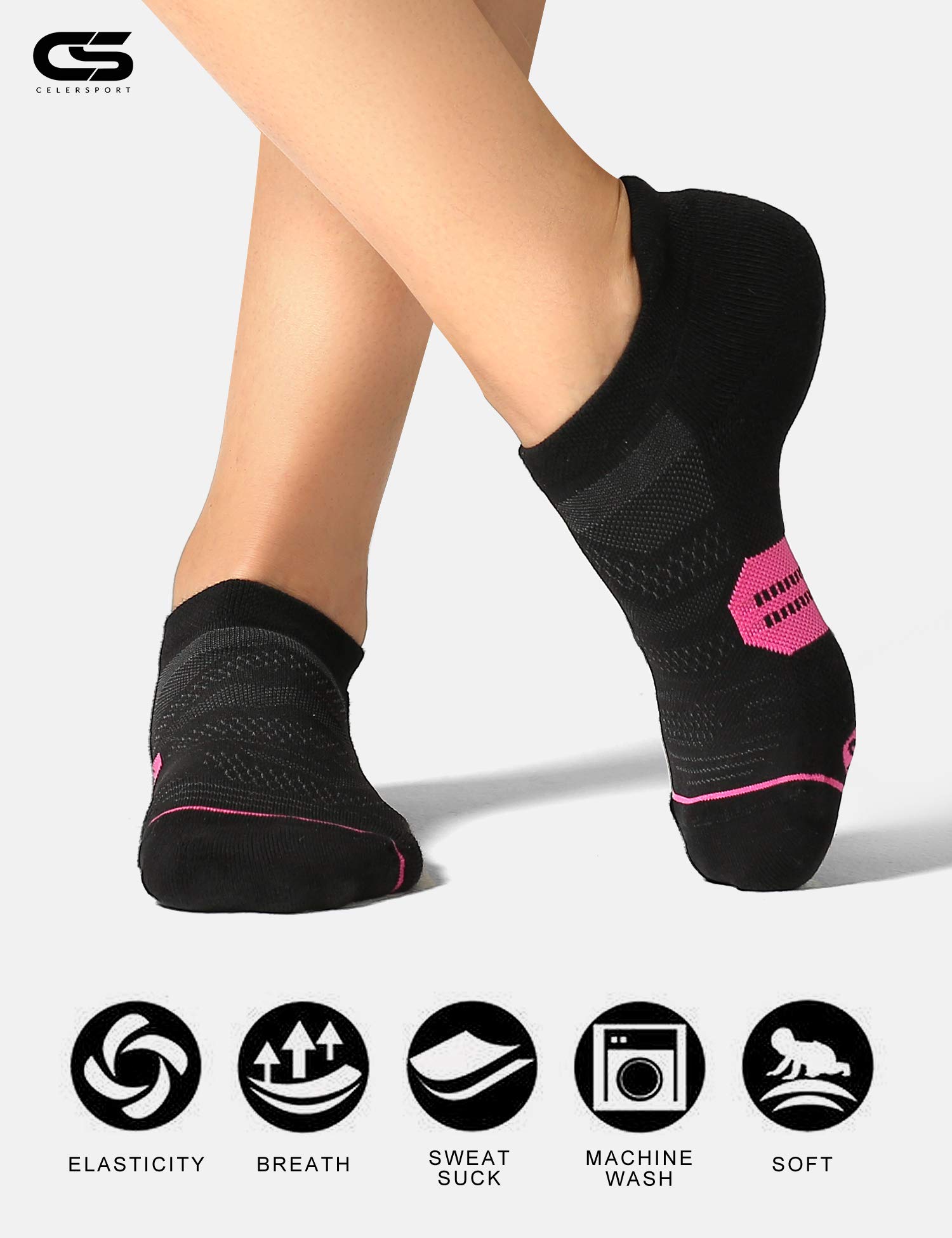 CS CELERSPORT 6 Pack Women's Ankle Running Socks Cushioned Low Cut Tab Athletic Socks, Black Mixed, Medium