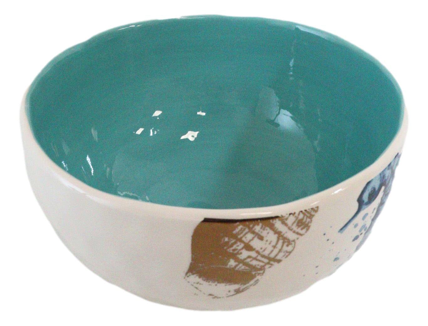 Ebros Nautical Marine Coastal Sea Life Blue And White Seahorse Ceramic Dinnerware For Beach Party Hosting Kitchen And Dining Earthenware Serveware (Large Pasta Noodles Salad Soup Serving Bowl 95oz)