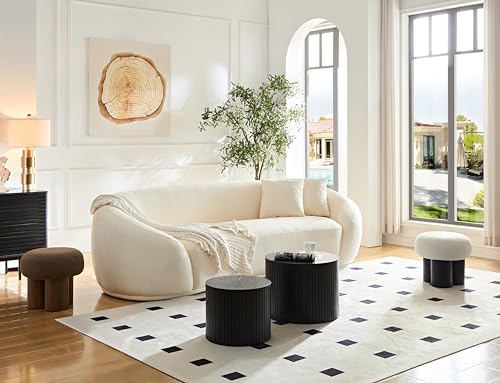 MEETAKING 103.5'' Special-Shaped Curved Hug Sofa,Curved and Plump Shape,2 Throw Pillows,4-Seater Sofa,Fabric Sofa for Living Room, Office, Apartment. (White)
