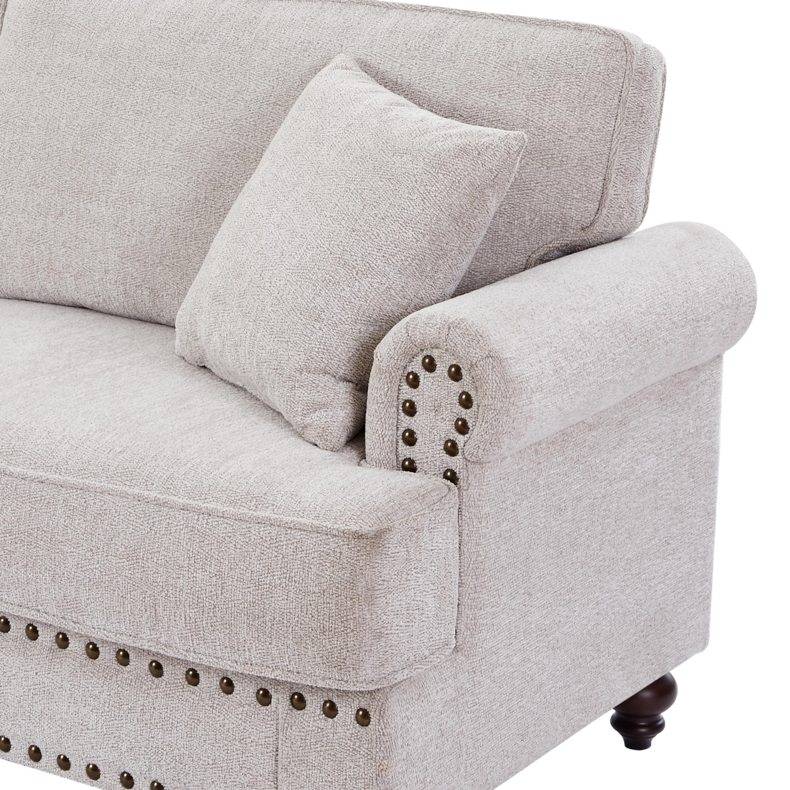 Mid Century Modern Sofa Set, 22" Extra Deep Seat juegos de muebles de sala Comfy Chenille Upholstered Living Room Furniture Sets with Rolled Arms Nailhead Trim (White, 3 Pieces A)