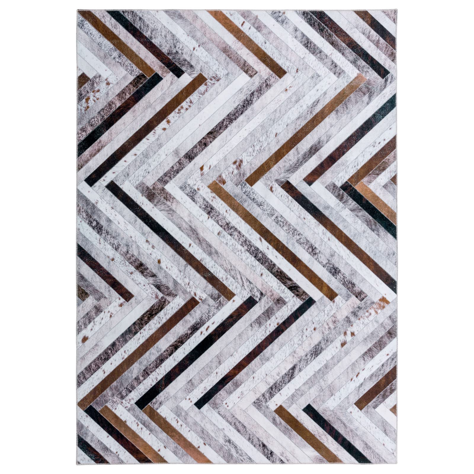 DECOMALL Coronado 8x10ft Area Rugs, Modern Geometric Faux Cowhide Patchwork Rug, Machine Washable Non Slip Carpet for Living Room Bedroom Dinning Room,8x10ft Multi