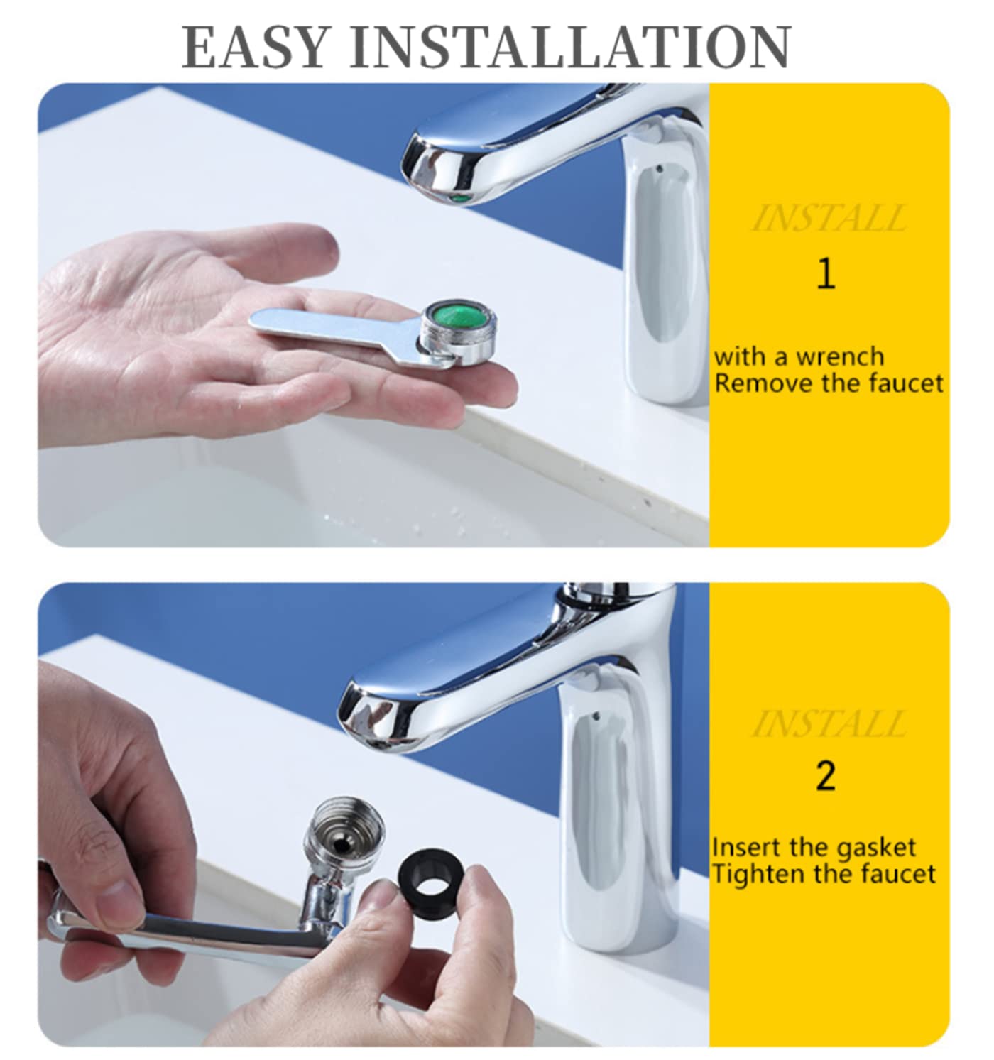 Faucet Extender,1440°Rotating Splash Proof Filter Extender Faucet Aerator, 2 Water Outlet Modes Swivel Robotic Arm Adapter For Bathroom Kitchen-Gold double water outlet