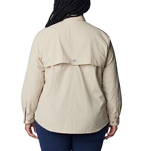 Columbia Women's PFG Bahama II Long Sleeve Shirt, Breathable, UV Protection Fossil, 2X