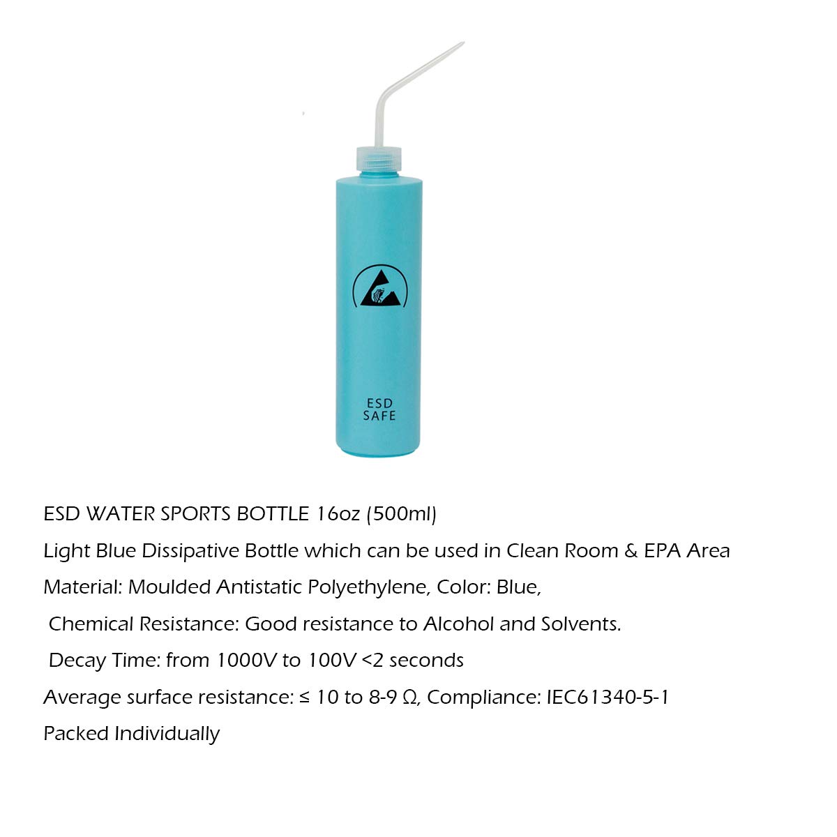 MiDanggu 8OZ/16OZ ESD Safe Wash Bottle,Squeeze Water Squirt Bottle Medical Label Tattoo,Solvent Flux Liquid Isopropyl Alcohol Dispenser,Static Dissipative, (500ML, Blue, 1)