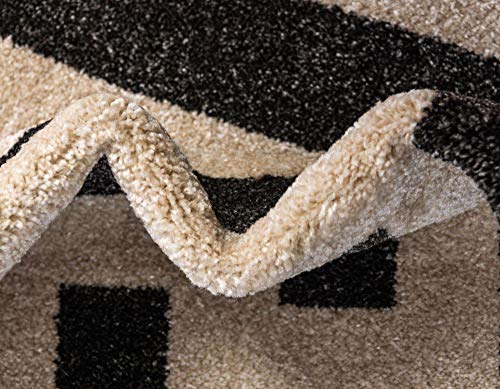 Unique Loom Athens Collection Classic Geometric Modern Border Design Area Rug, 9 ft x 12 ft, Black/Beige