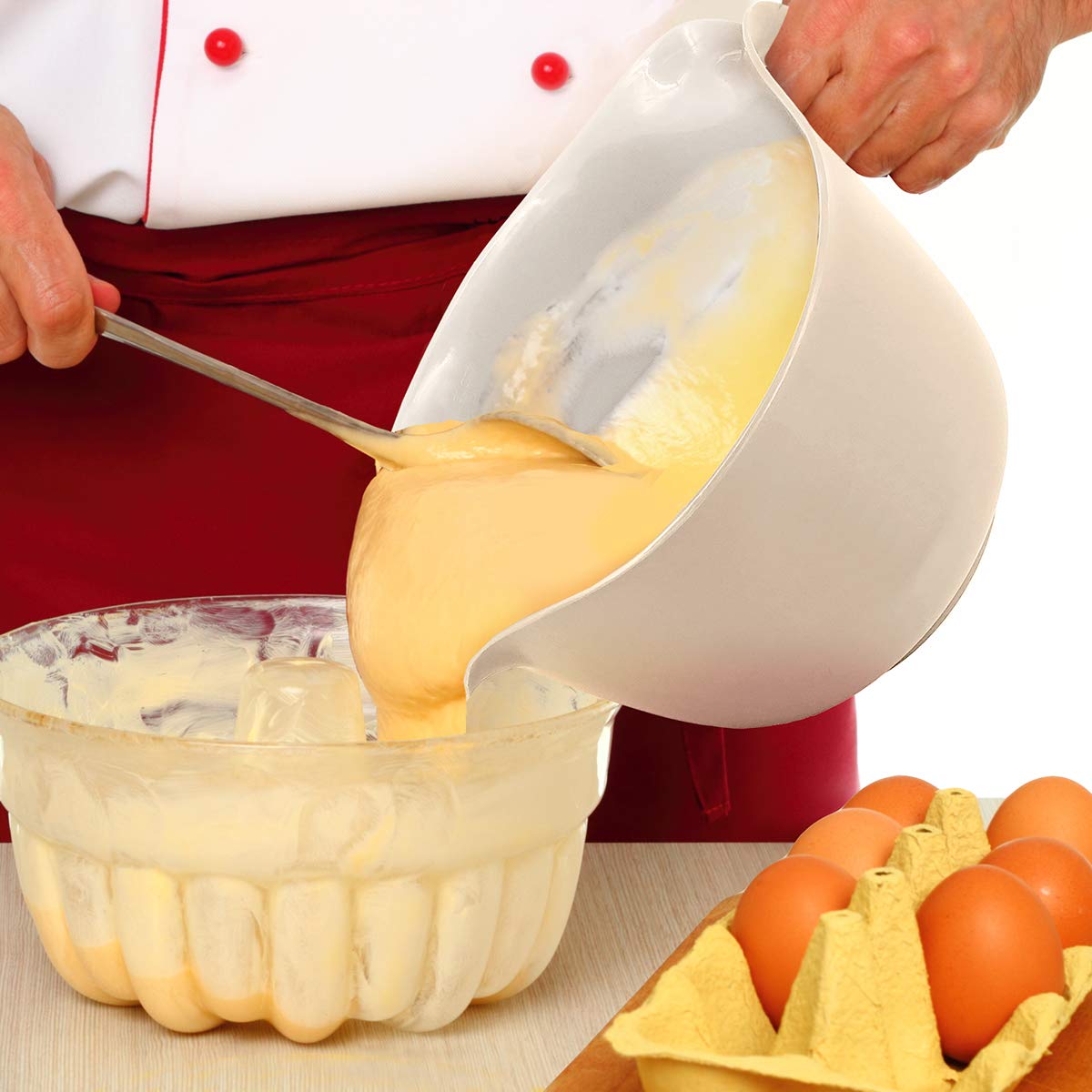 GLAD Mixing Bowl with Handle β 3 Quart | Heavy Duty Plastic with Pour Spout and Non-Slip Base | Dishwasher Safe Kitchen Supplies for Cooking and Baking, White