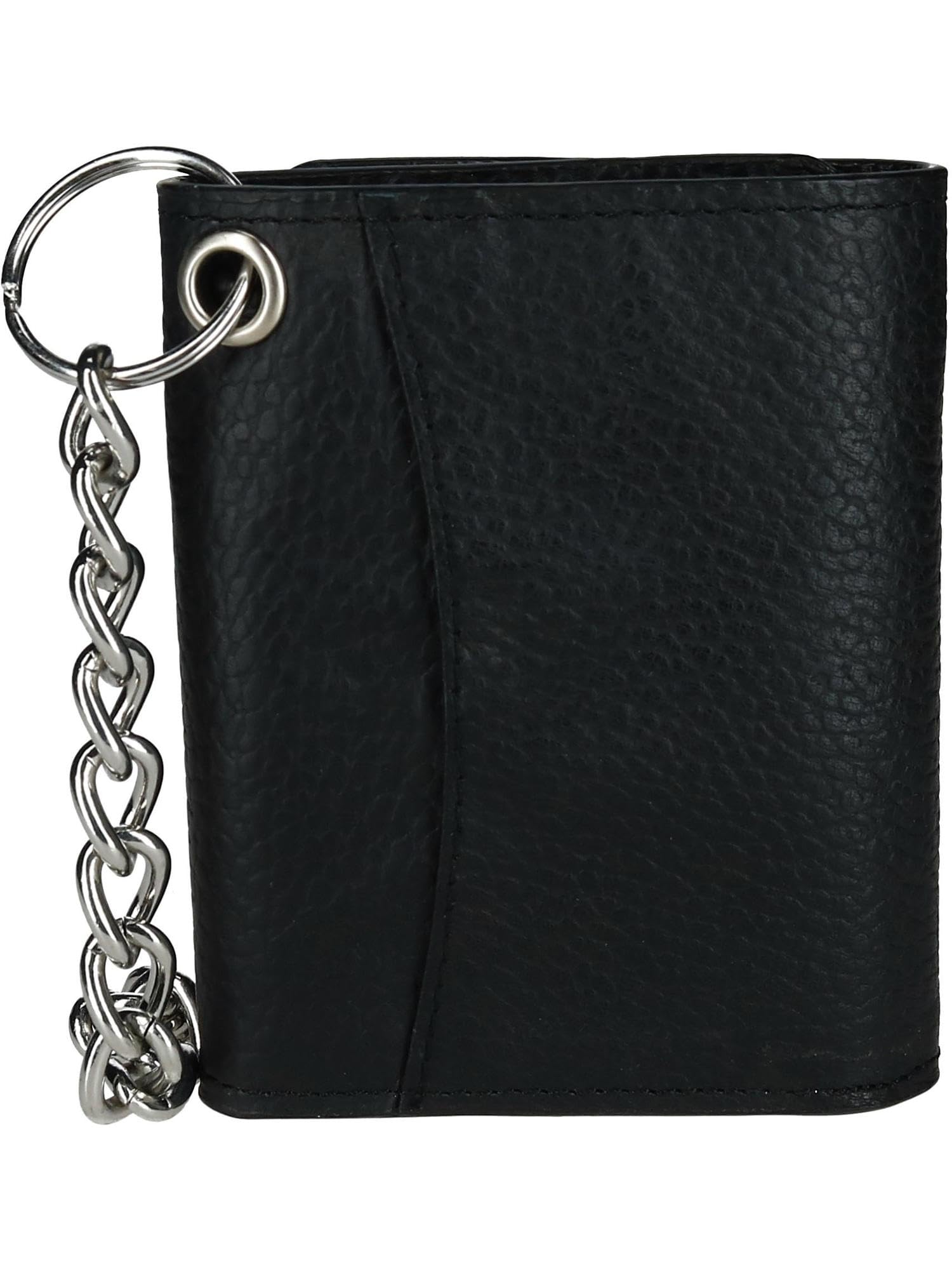 CTM® Men's Pebble Grain Leather RFID Trifold Chain Wallet, Black