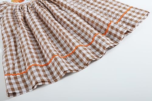 Lil cactus Light Brown Gingham Pumpkin Turkey Smocked Bishop Dress, Brown Turkey, 3-6 Months