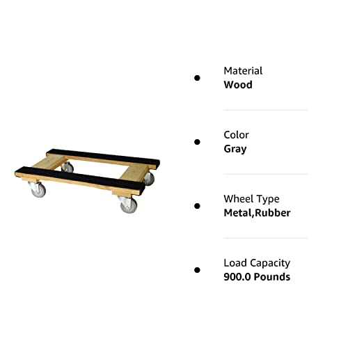 Dolly Cart Heavy Duty for Furniture Moving with 4 Wheels H Frame Oak | Full Length Rubber Tread Dual Rail | 18x30
