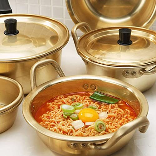 Korea Ramen Pot with Lid,Ramen Cooking Pot with Two Side Spouts Fast Heating for Kitchen Cookware Great for Soup, Curry, Pasta and Stew(14CM)