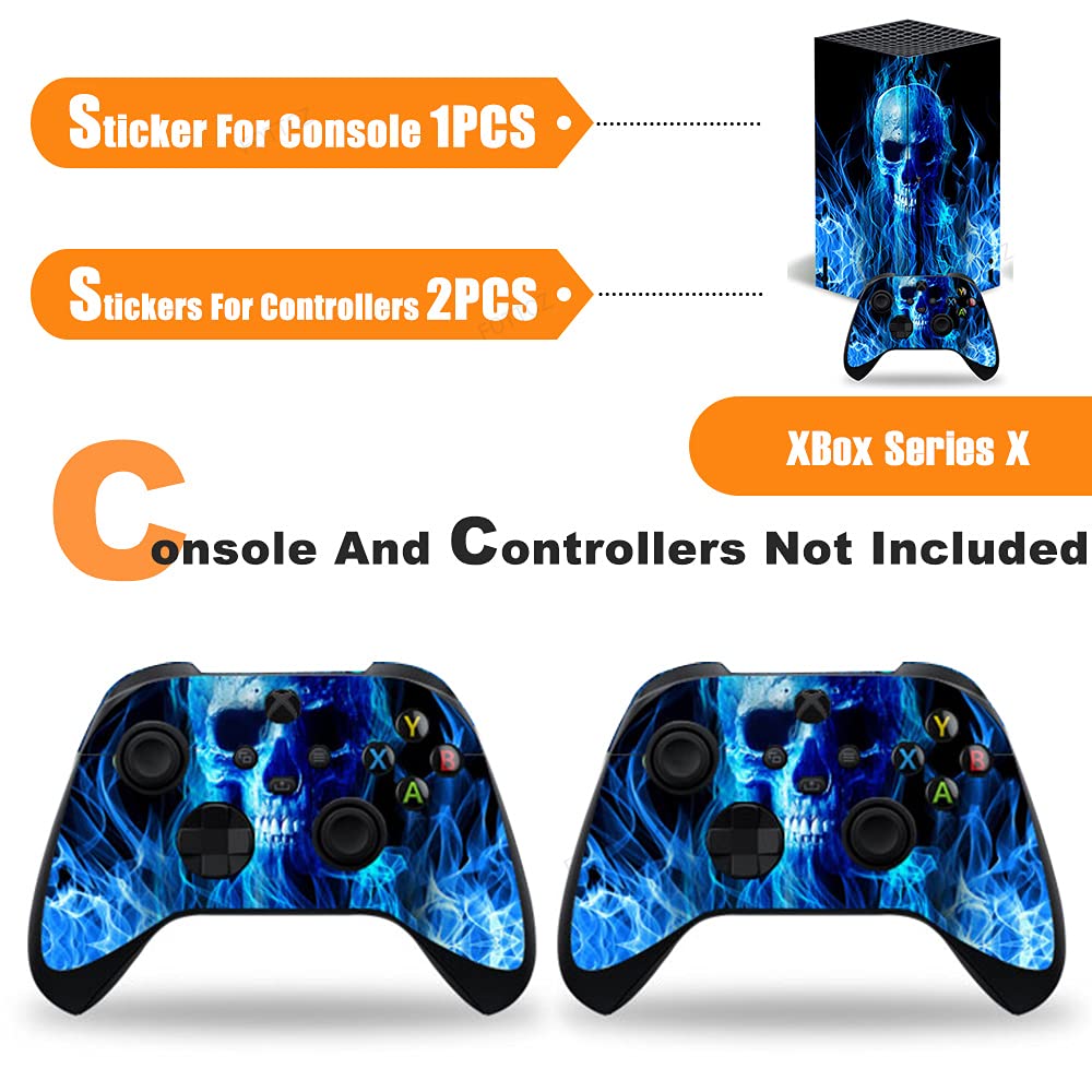 FOTTCZ Vinyl Skin for Xbox Series X Console and Controllers, Sticker Decal Protect Xbox Series X Devices - Blue Flame Skull