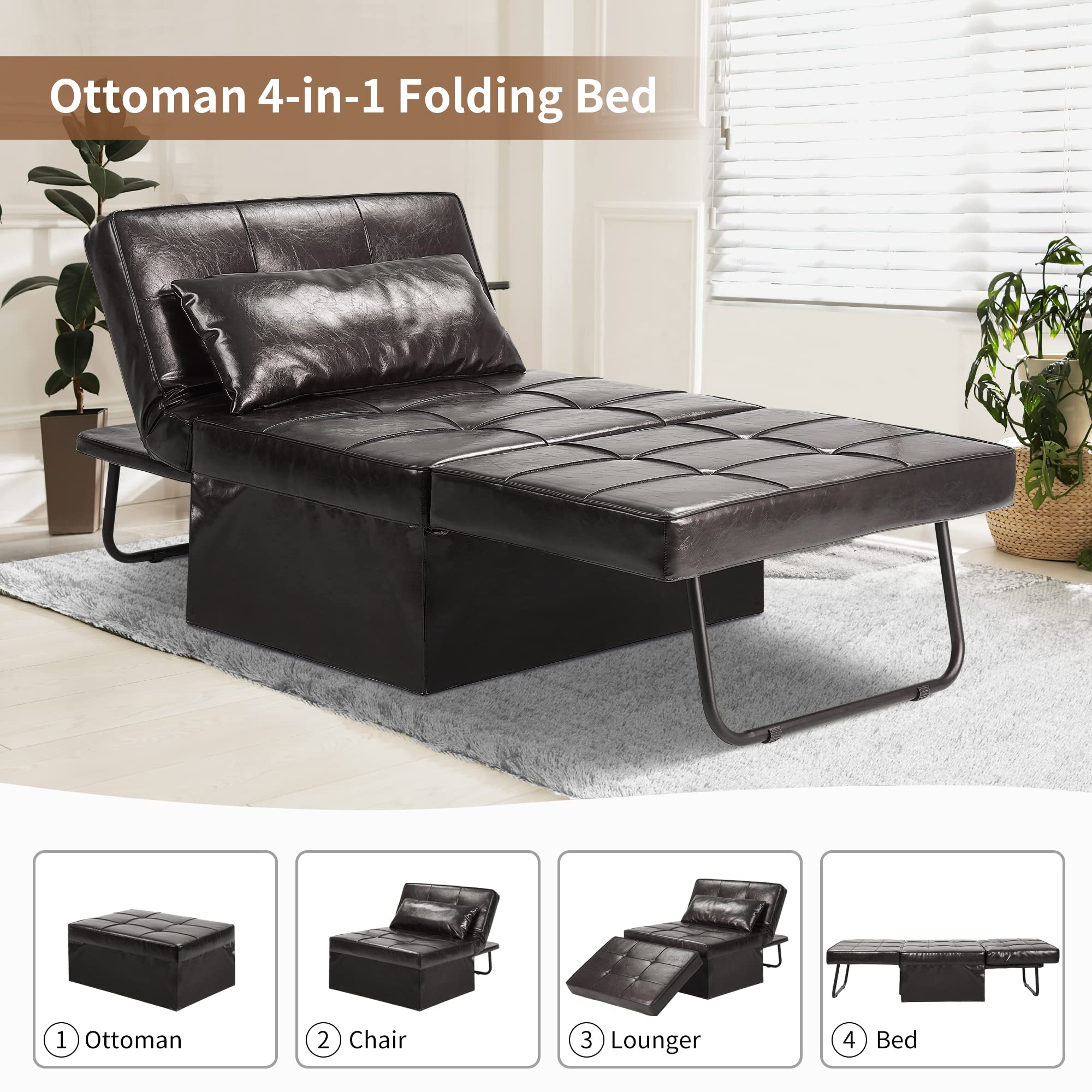 Diophros Sofa Bed, Convertible Chair 4 in 1 Multi-Function Modern Folding Ottoman Guest Bed with Adjustable Sleeper for Small Room Apartment, Large