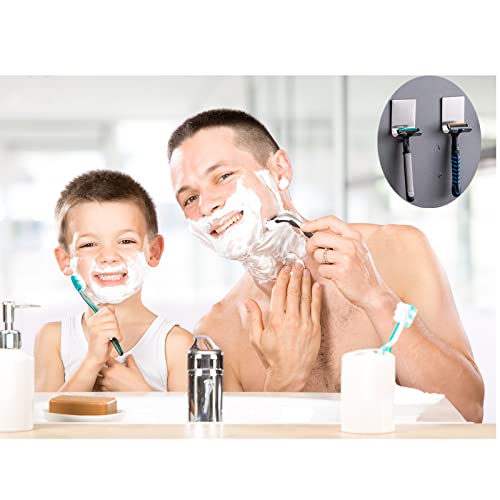 Razor Holder Shaver Hook Hanger Stand Caddy (4 Pack) Self Adhesive Stick on Heavy Duty Stainless Steel, Hanging Washcloth Towel Loofah for Shower Bathtub Wall, Black