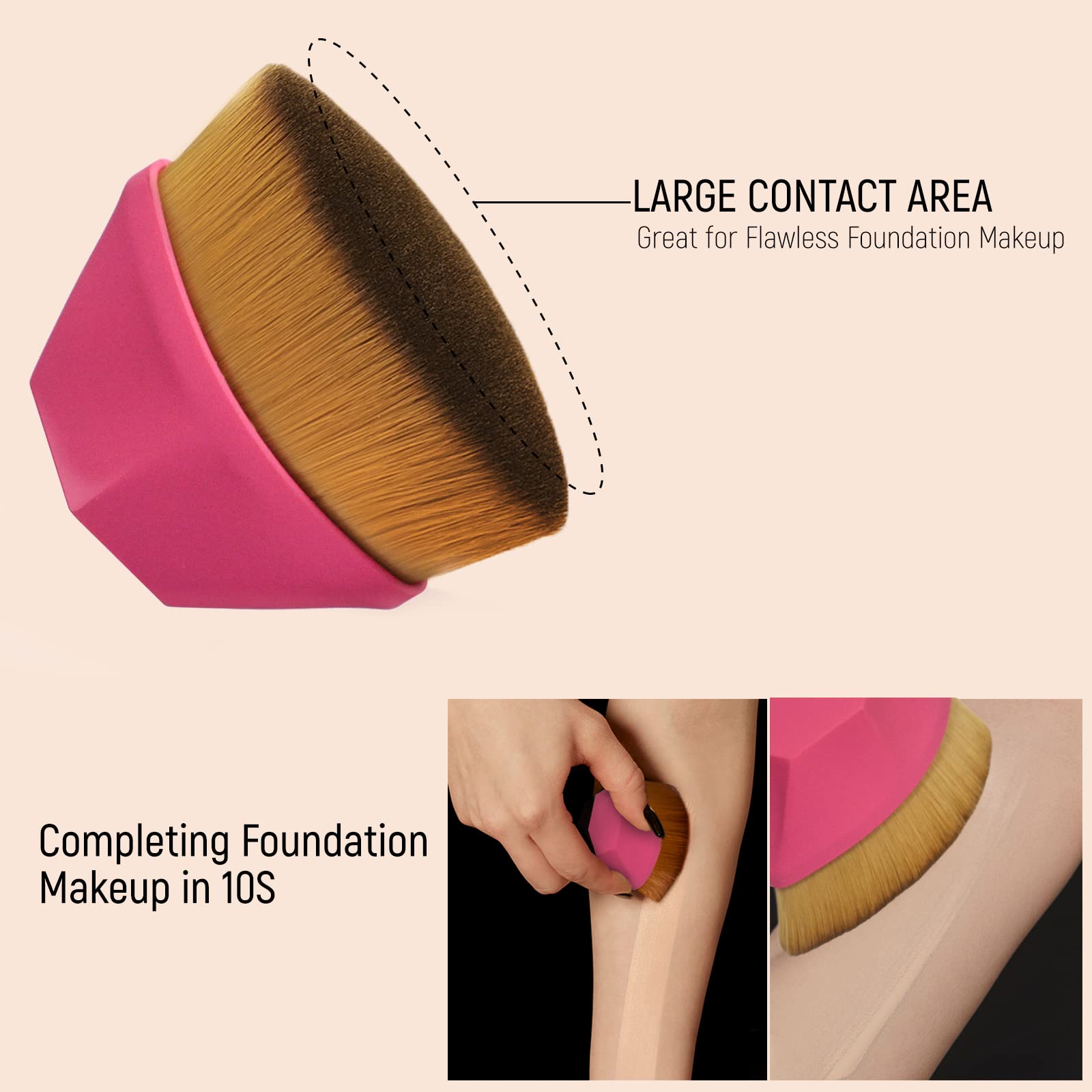 Foundation Makeup Brush Liquid Powder and Cream Foundation Brush Kabuki Flawless Flat Top Blending Makeup Brush(Rose red)