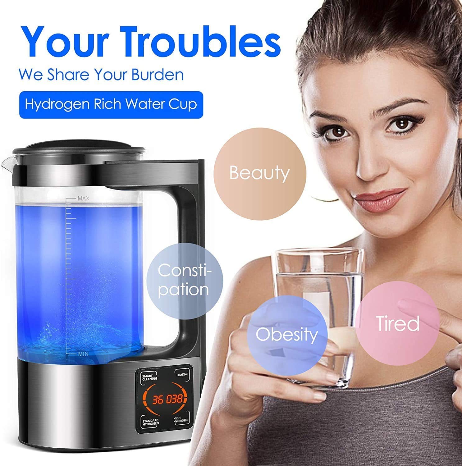 Hydrogen Water Bottle Generator, Portable Hydrogen Water Ionizer Machine, Hydrogen Rich Water Health Cup Gift for Dad Mom