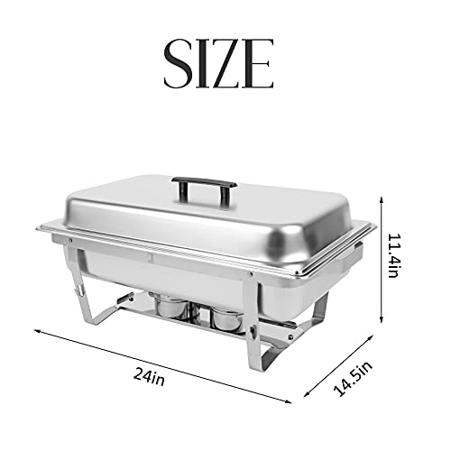 Restlrious 8 QT Chafing Dish Buffet Set 2 Packs Stainless Steel Foldable Rectangular Chafer Full Size w/Water Pan, Food Pan, Fuel Holder and Lid