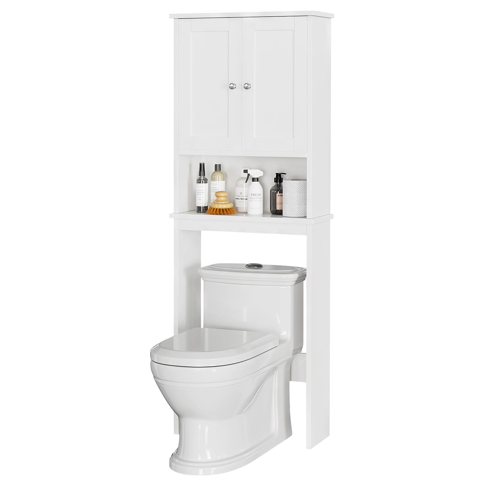 Meilocar Over The Toilet Storage Cabinet, Bathroom Storage Organizer Over Toilet, Space Saver W/Adjustable Shelf & Open Storage Shelf, White