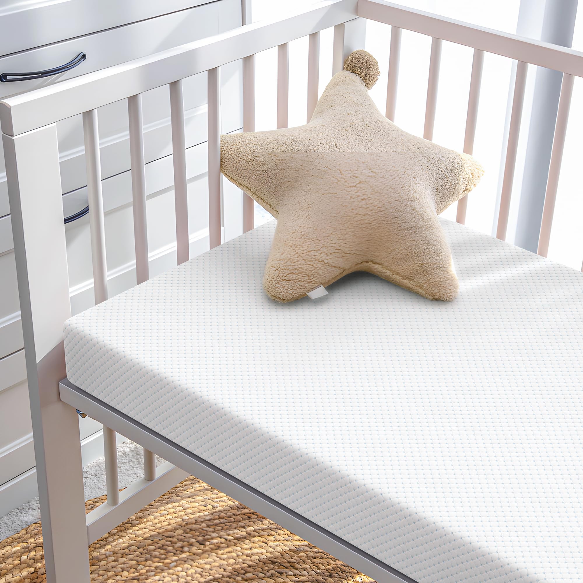 Dourxi Crib and Toddler Mattress - Ideal Breathable & Quiet Foam Mattress Airflow Sleep Surface with Removable Washable Outer Cover, Lightweight Crib Mattress