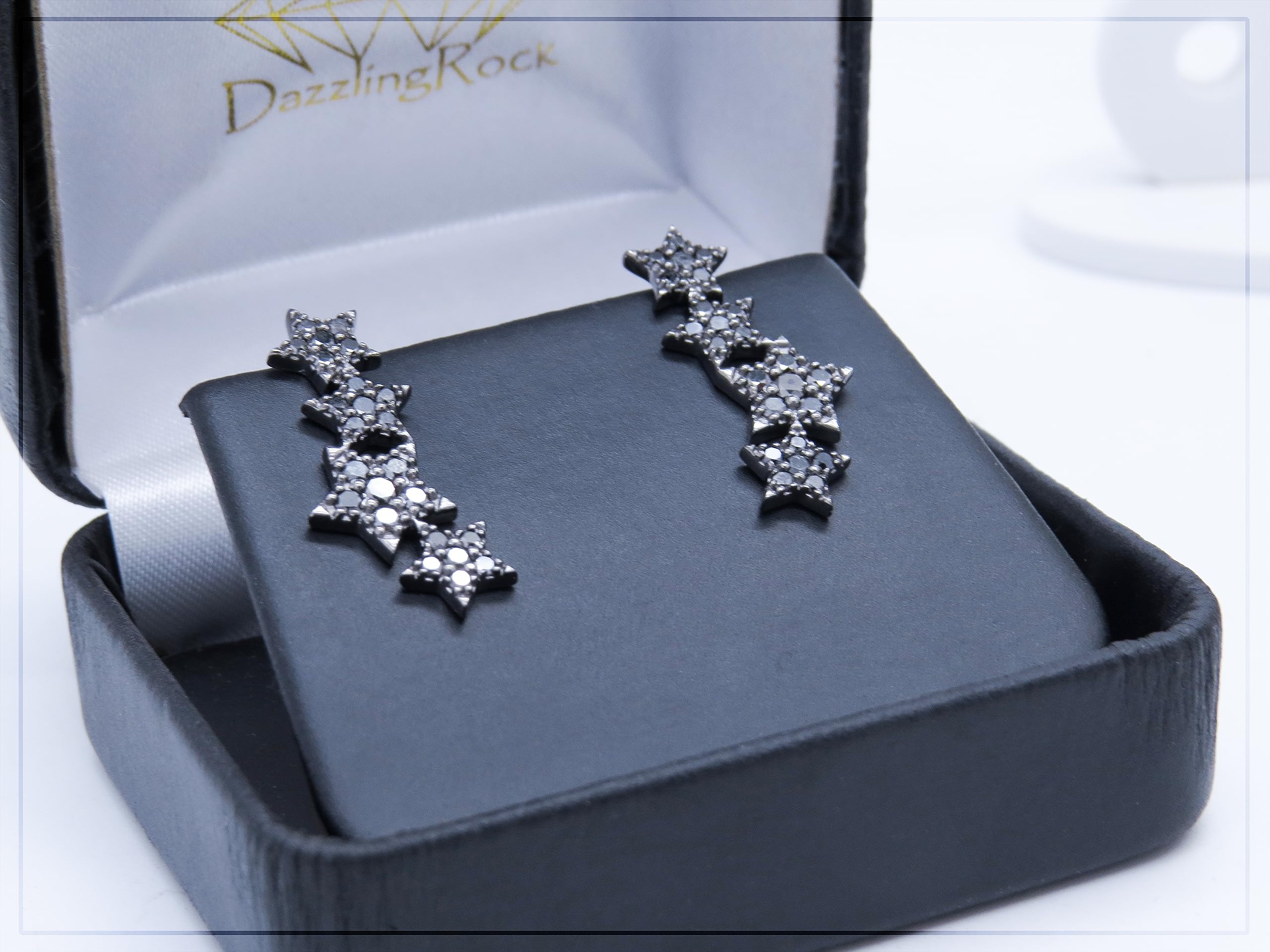 Dazzlingrock Collection 1.00 Carat (ctw) Black Rhodium Plated Round Diamond Ladies Climber Earrings 1 CT, Sterling Silver