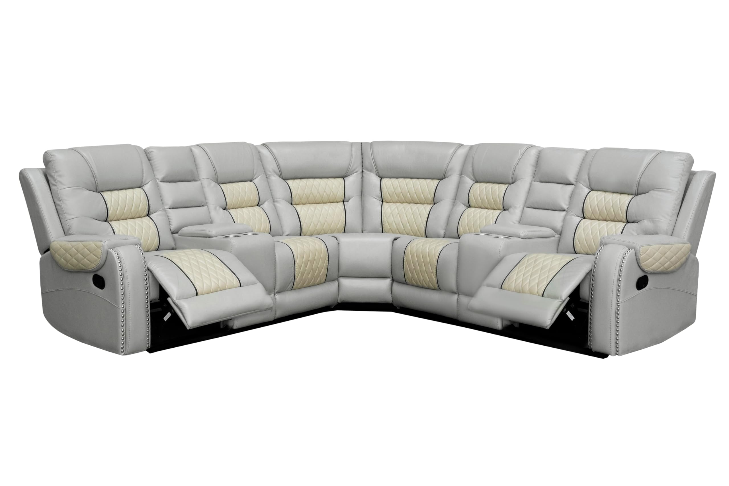 Hybition Manual Recliner Sectional Sofa Set with Cup Holders & Storage Box PU Leather L-Shaped Couch for Living Room Brown