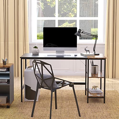 soges 55.1 Inch Home Office Computer Desk, Study Writing Table Desk with with Splice Board, Wooden Study Working Table Desk with 2-Tier Storage Shelf,Modern Laptop PC Table