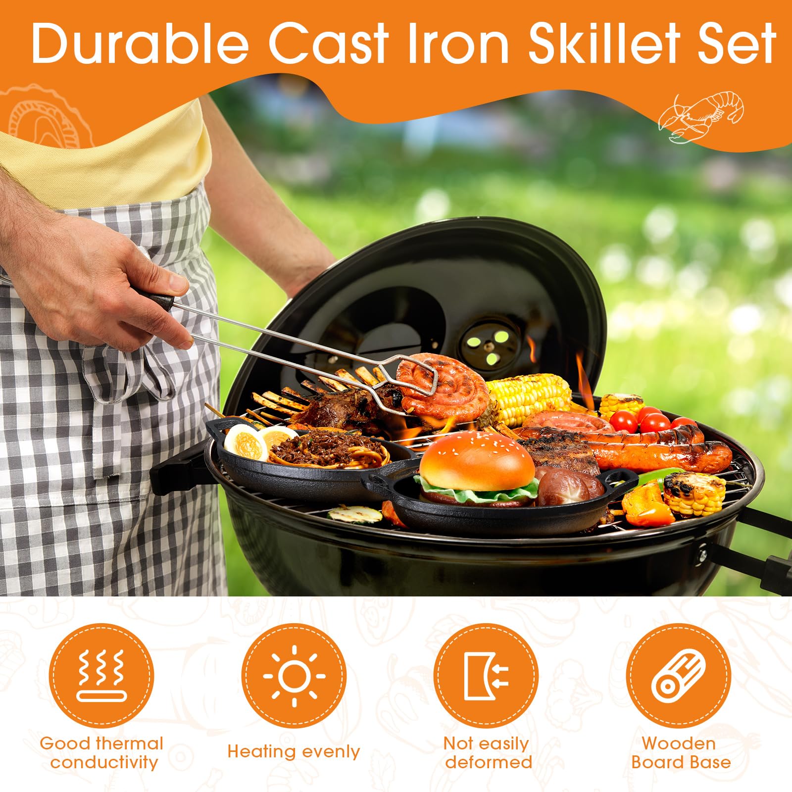 Mifoci 6 Sets Mini Cast Iron Skillets,oval Fajita Plates with Wooden Base Dish Tray Serving Sizzling Plate for Baking Roasting Cooking Grilling Appetizer (8.5x6.1x1.7 In)