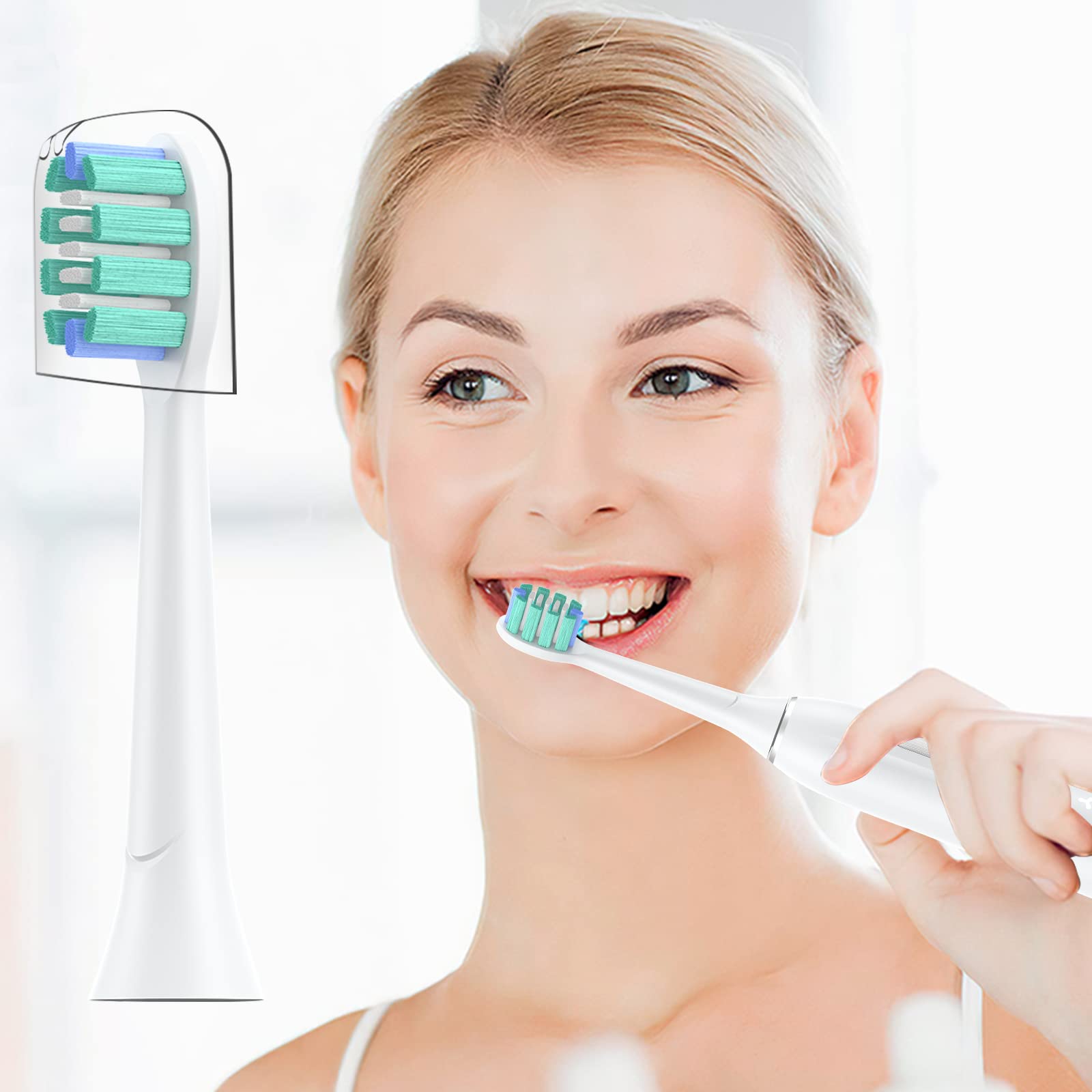 LAUMUGE Replacement Toothbrush Brush Heads Compatible with White-Y1 Electric Toothbrush, Soft Dupont Bristle Replaceable Heads, 4 Packs