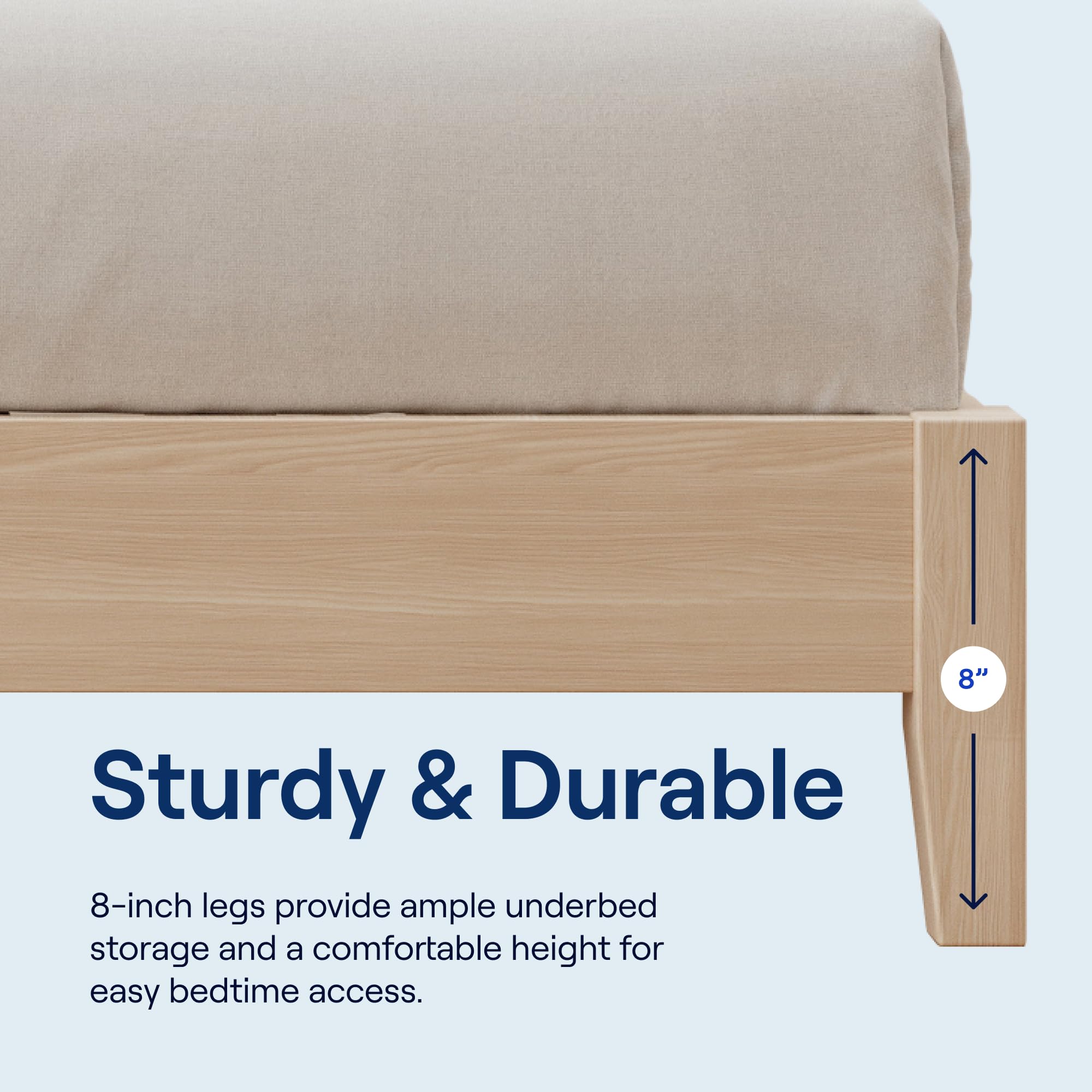 Nectar Premier Wood Platform King Bed Frame - Natural - 12β Height - Contemporary and Durable - Sturdy Wooden Slats for Support - Easy Assembly - Holds Up to 800 Pounds