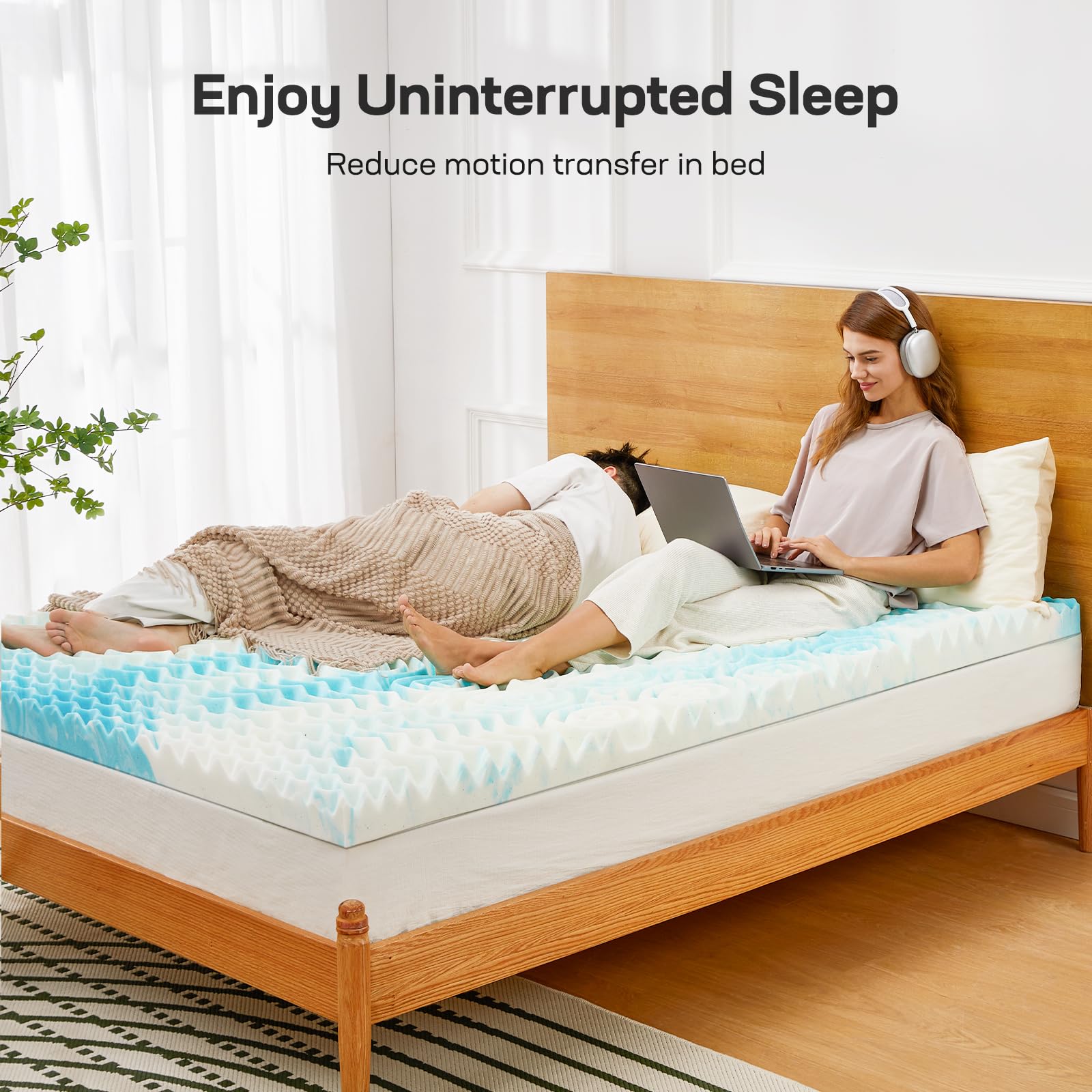 Marsail King Mattress Topper, 2-Inch Gel Memory Foam Mattress Topper with Ventilated Design, 5-Zone Support, Cooling Foam Mattress Topper for Sofa, RV, Camper, CertiPUR-US Certified, MSMT02BU-K2