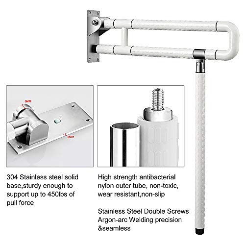 Handicap Grab Bars for Bathroom, Foldable Stainless Toilet Grab Bar with Textured Grip, 29.5(L) x27.5(H) inches Flip Up Toilet Safety Rails with Leg for Elderly