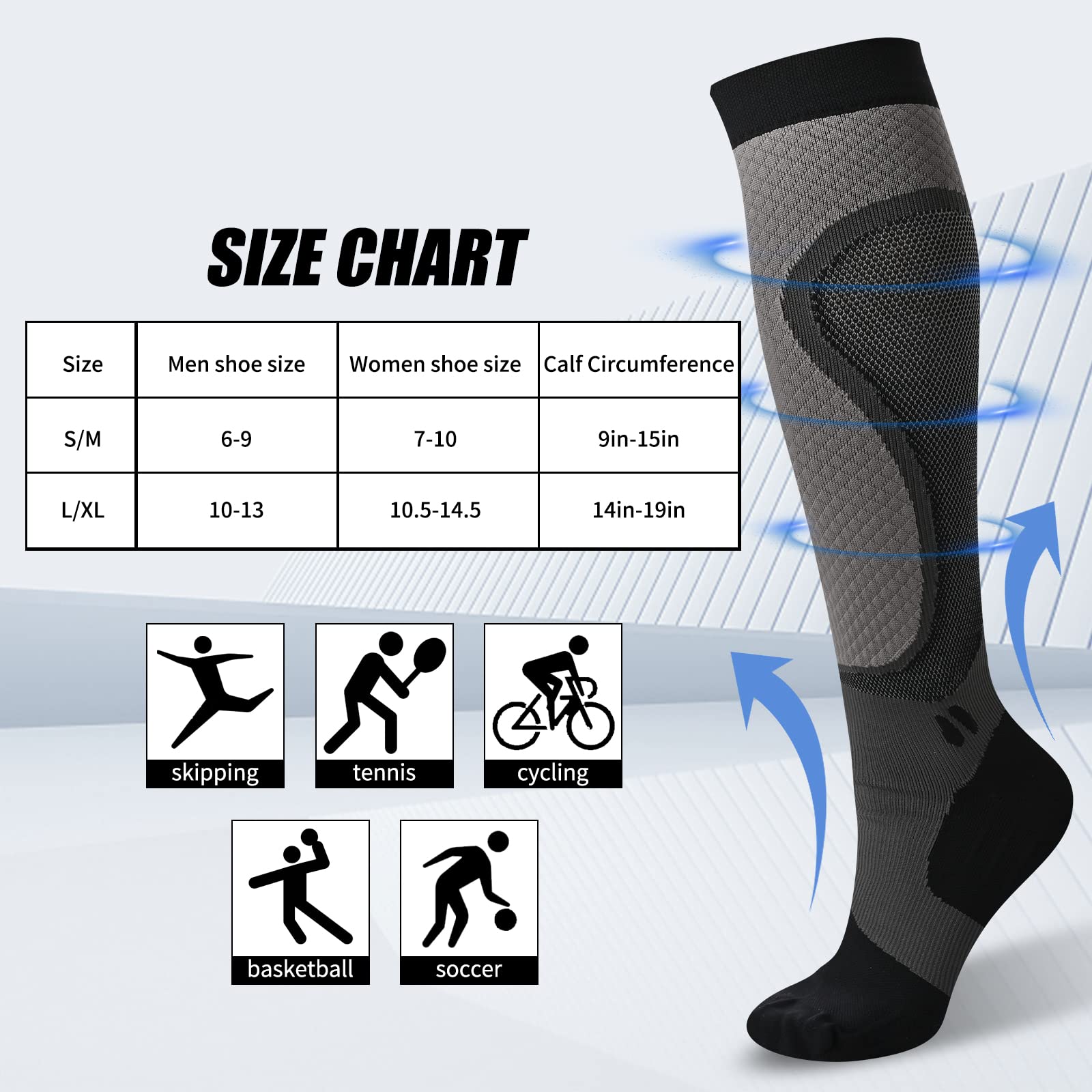 COOVAN Compression Socks for Men and Women 20-30 mmHg Knee High Compression Stockings Running Support Socks