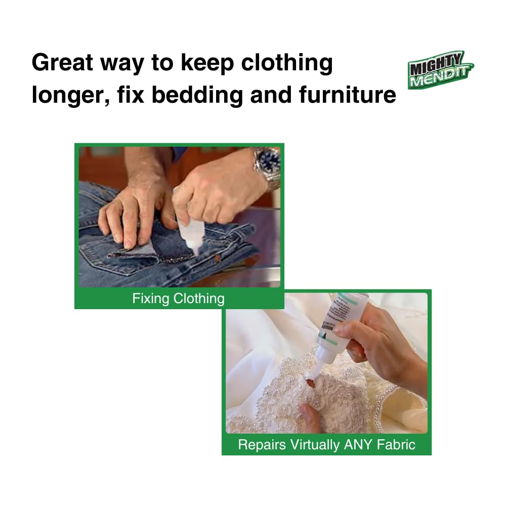 Mighty MENDIT™, Permanent Fabric Adhesive, Flexible Stretchable Washable, Clear, 4 oz, Plus Mighty GEMIT™, Embellishing Adhesive, 1 oz. Includes 50 Gems