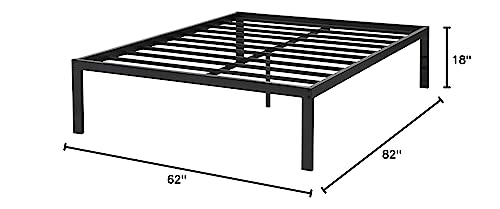 PrimaSleep 18 Inch Tall Metal Bed Frame/Dura Steel Slat/Anti-Slip Support/No Box Spring Needed, Queen, Black