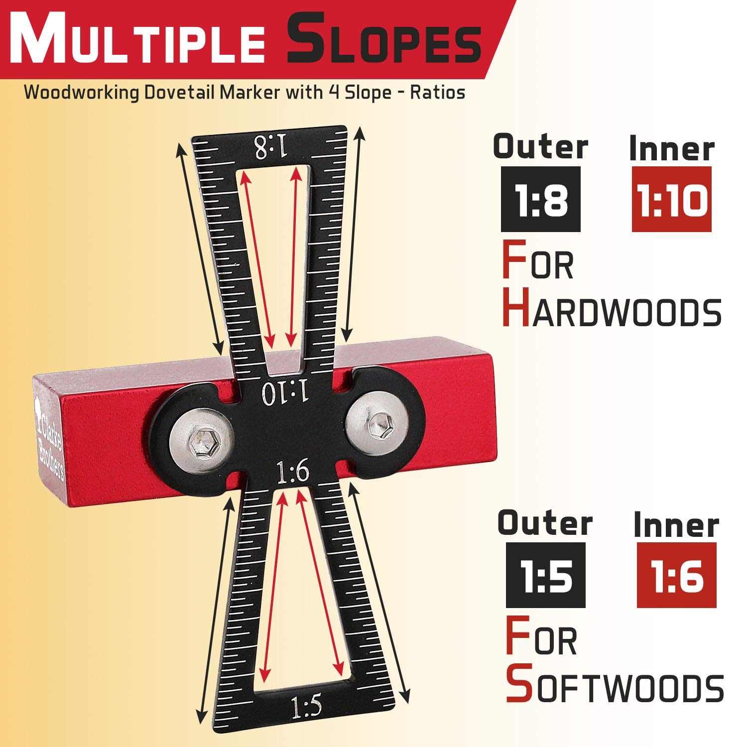 Dovetail Marker – Wood Dovetail Tool – Woodworking Hand Tool for Crafts – Precise Dovetail Guide with 1:5, 1:6, 1:8 and 1:10 Slopes – Extra-Large Body – Ergonomic Design