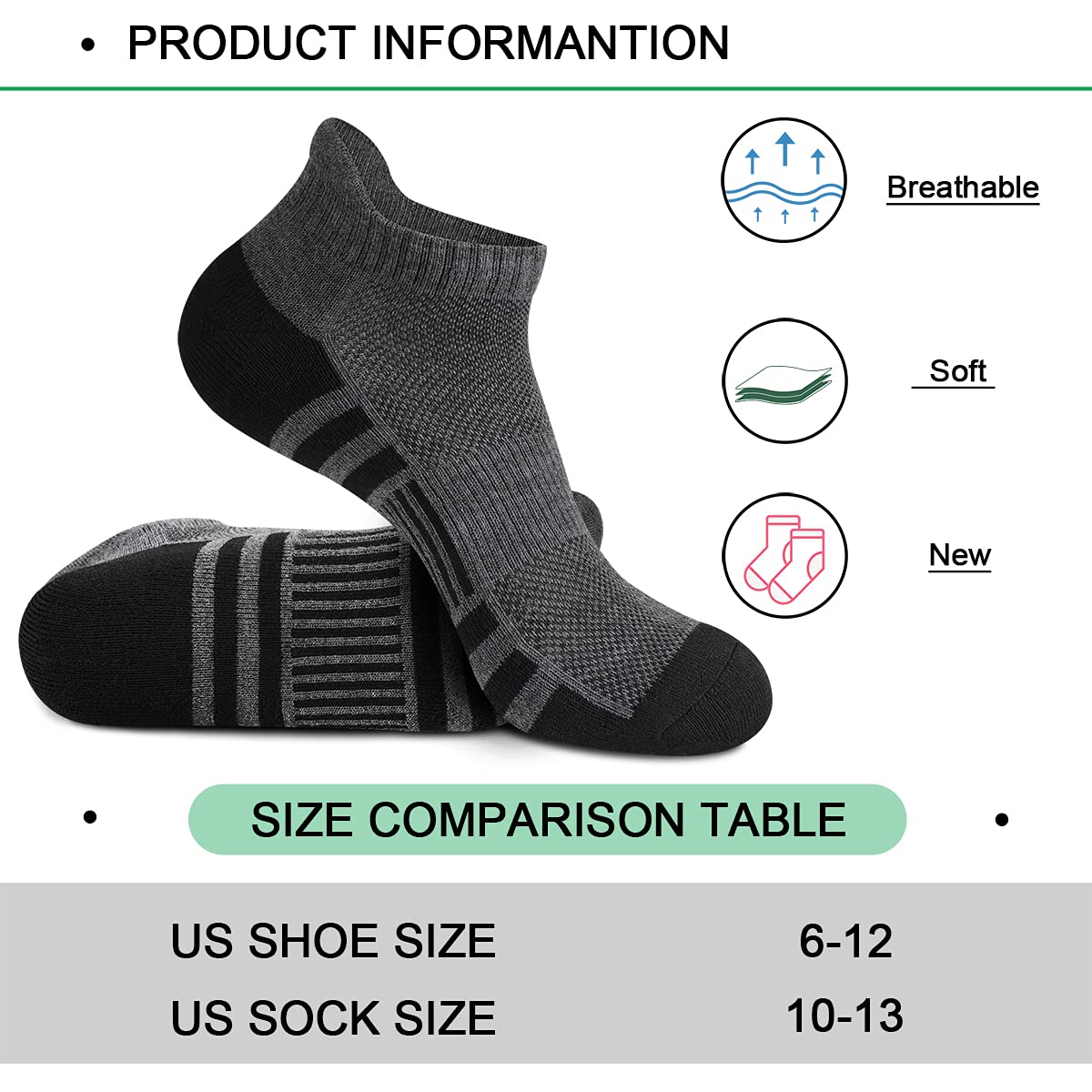 COOVAN Mens Ankle Athletic Socks Men 8 Pack Running Cushioned Breathable Low Cut Tab Socks