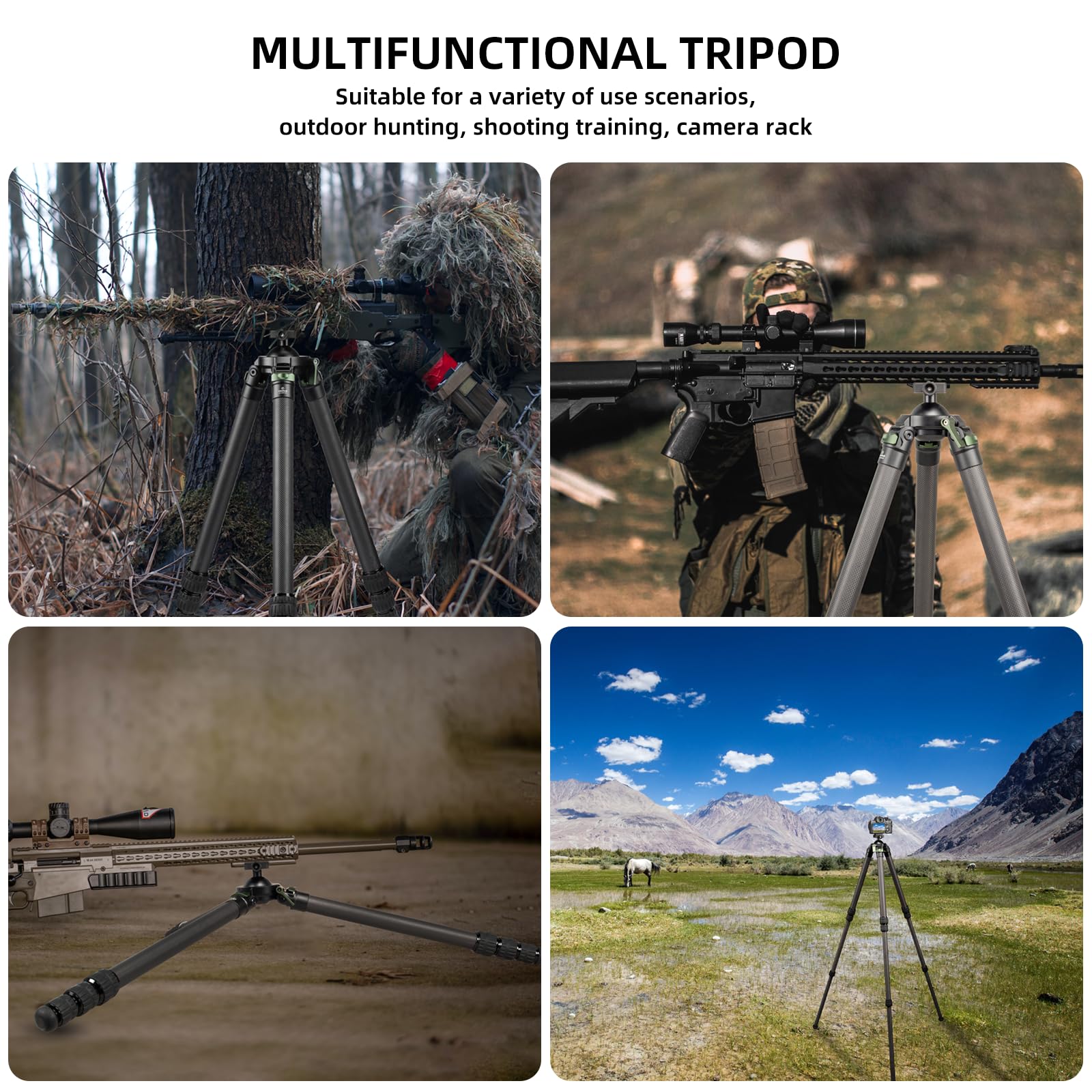 FANAUE Shooting Tripods for Rifles with Durable Aluminum and Carbon Fiber Frame, Iightweight, Stable Design,Quick Release Arca-Swiss Mounting System and Hands-Free Operation for Hunting and Outdoors