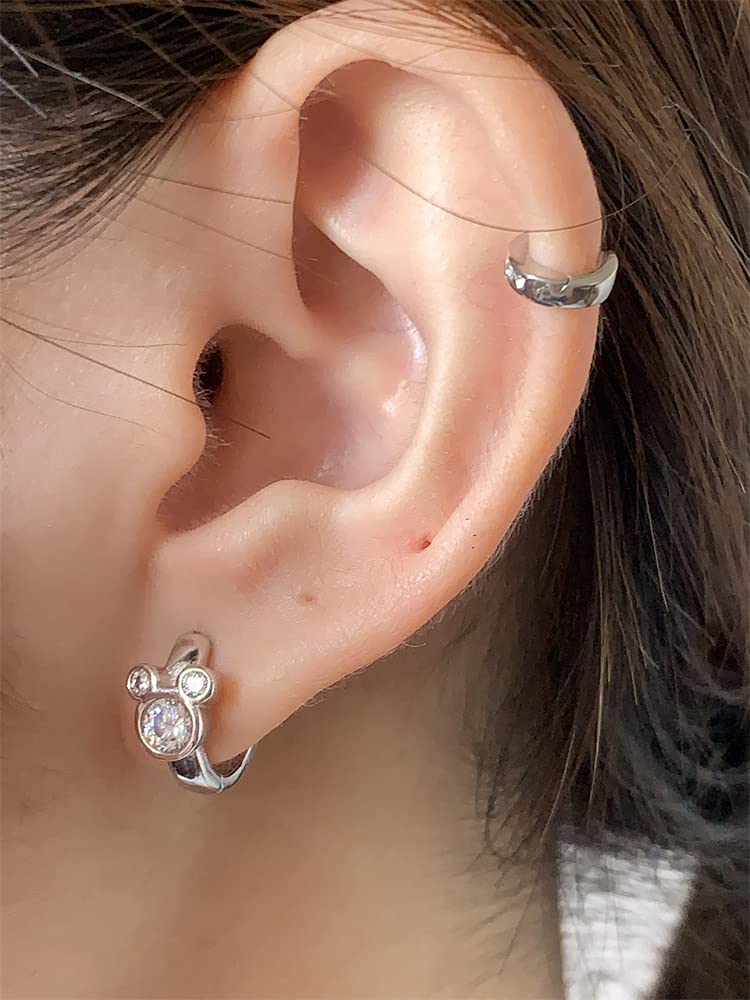 Cubic Zirconia Small Hoop Earrings 925 Sterling Silver Plated Hypoallergenic CZ Mouse Cute Cartilage Huggie Hoops for Women Girls 16G Piercing Ear Stud (Clear)