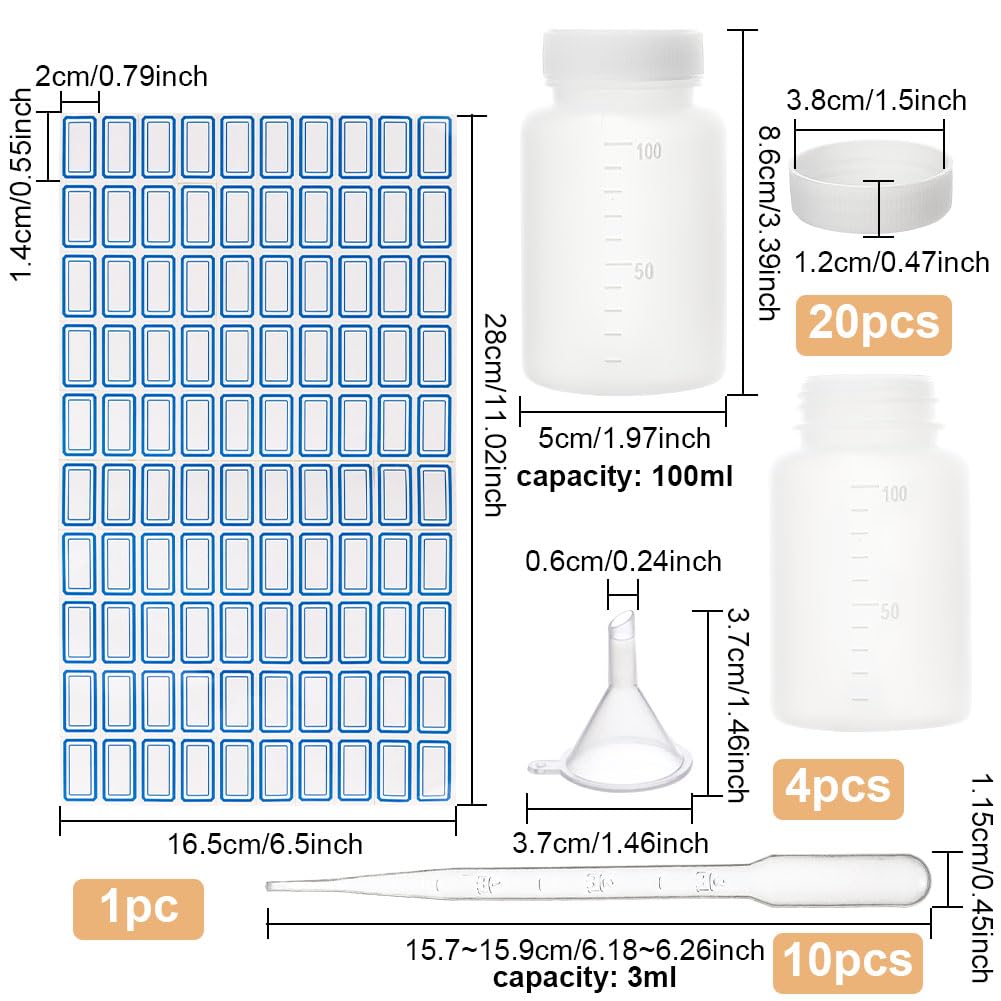 OLYCRAFT 20PCS 100ml Wide Mouth Plastic Bottles Plastic Liquid Reagent Bottles with Caps Lab Plastic Sample Bottle Graduated Reagent Bottle Liquid Solid Storage Container Bottle for Laboratory Project
