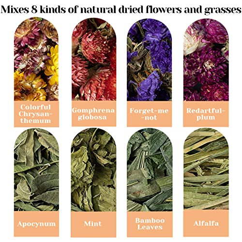 PINVNBY Hamster Bedding, 7OZ Natural Dried Flower & Herb Litter, Small Pet Bedding Small Animal Bedding Mate of Hamster Bedding for Gerbils Mice Lemming Degus (Flower & Grass)