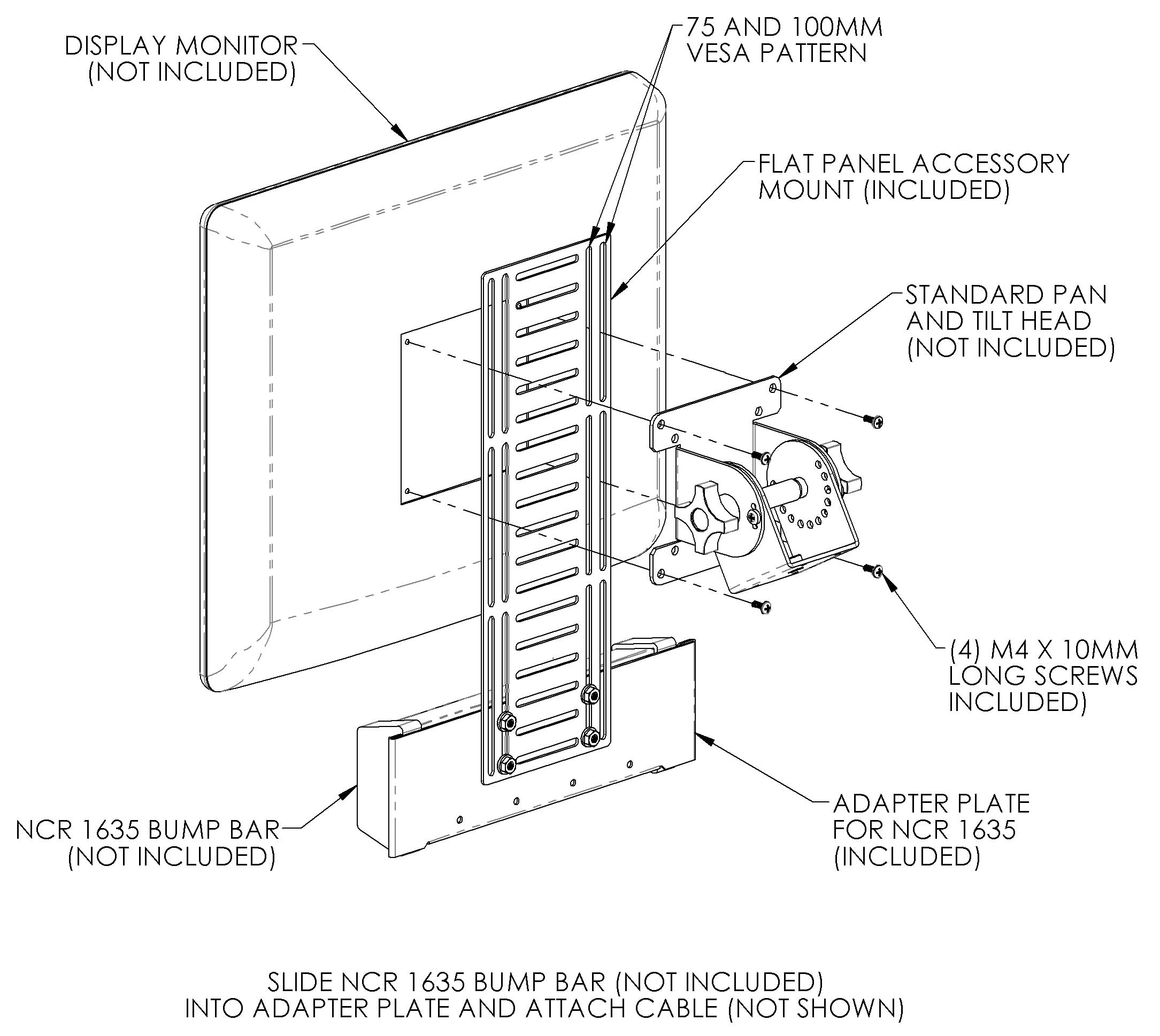 Practical Quality Systems Universal back of screen 75 100mm VESA bump bar mount for NCR 1635