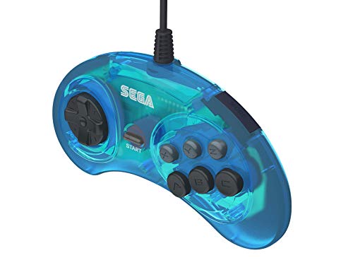 Retro-Bit Official Sega Genesis USB Controller 6-Button Arcade Pad for Sega Genesis Mini, PS3, PC, Mac, Steam, Switch - USB Port - (Clear Blue)