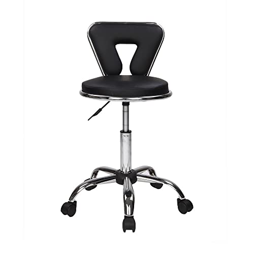 Hydraulic Rolling Swivel Salon Stool Chair Height Adjustable Nail Chair Home Spa Massage Manicure Facial Stool with Backrest and Wheels,Black