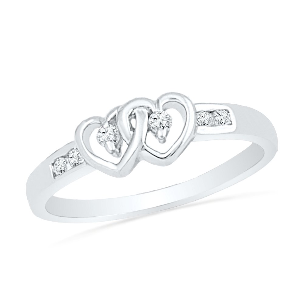 DGOLD Sterling Silver Round Diamond Double Heart Ring (0.08 cttw)
