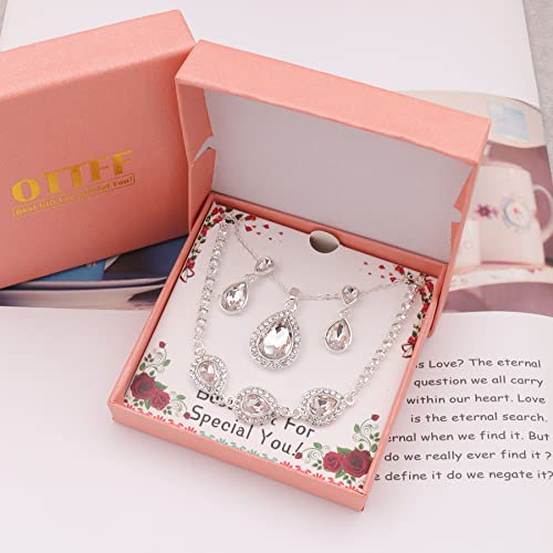 OTTFF Teardrop Jewelry Set for Bridal Bridesmaid,8 Sets Silver Plated Necklace Earrings Bracelet Set For Wedding Gift