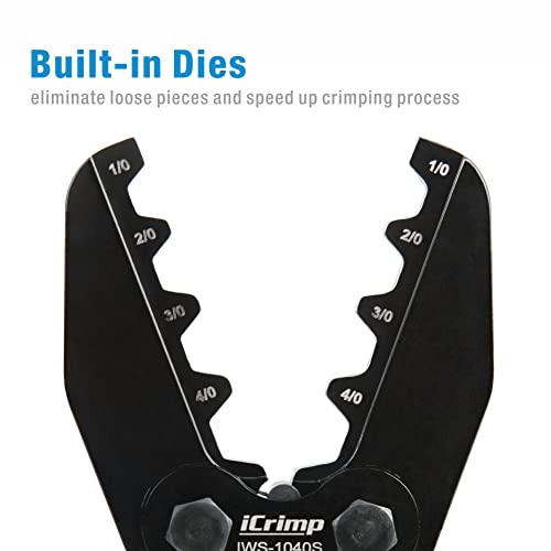 iCrimp Battery Cable Lug Terminal Crimping Tool, for 1/0, 2/0, 3/0, 4/0 Gauge, Battery Cable End, Heavy Duty Lug, Copper Wire Lug Crimper